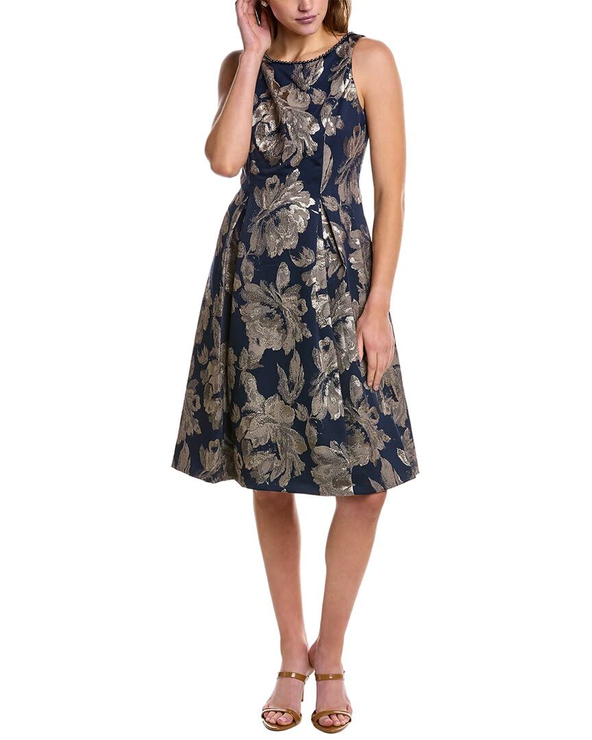 Adrianna Papell Women's Metallic Jacquard Dress, Navy Multi, 4