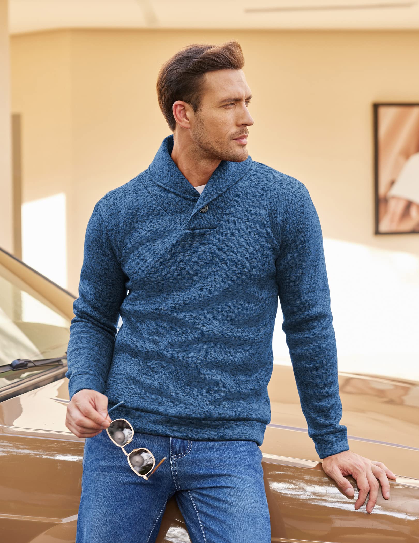 COOFANDY Men Dress Sweater with Collar Fashion Light Fleece Sweatshirt Fall Winter Sky Blue