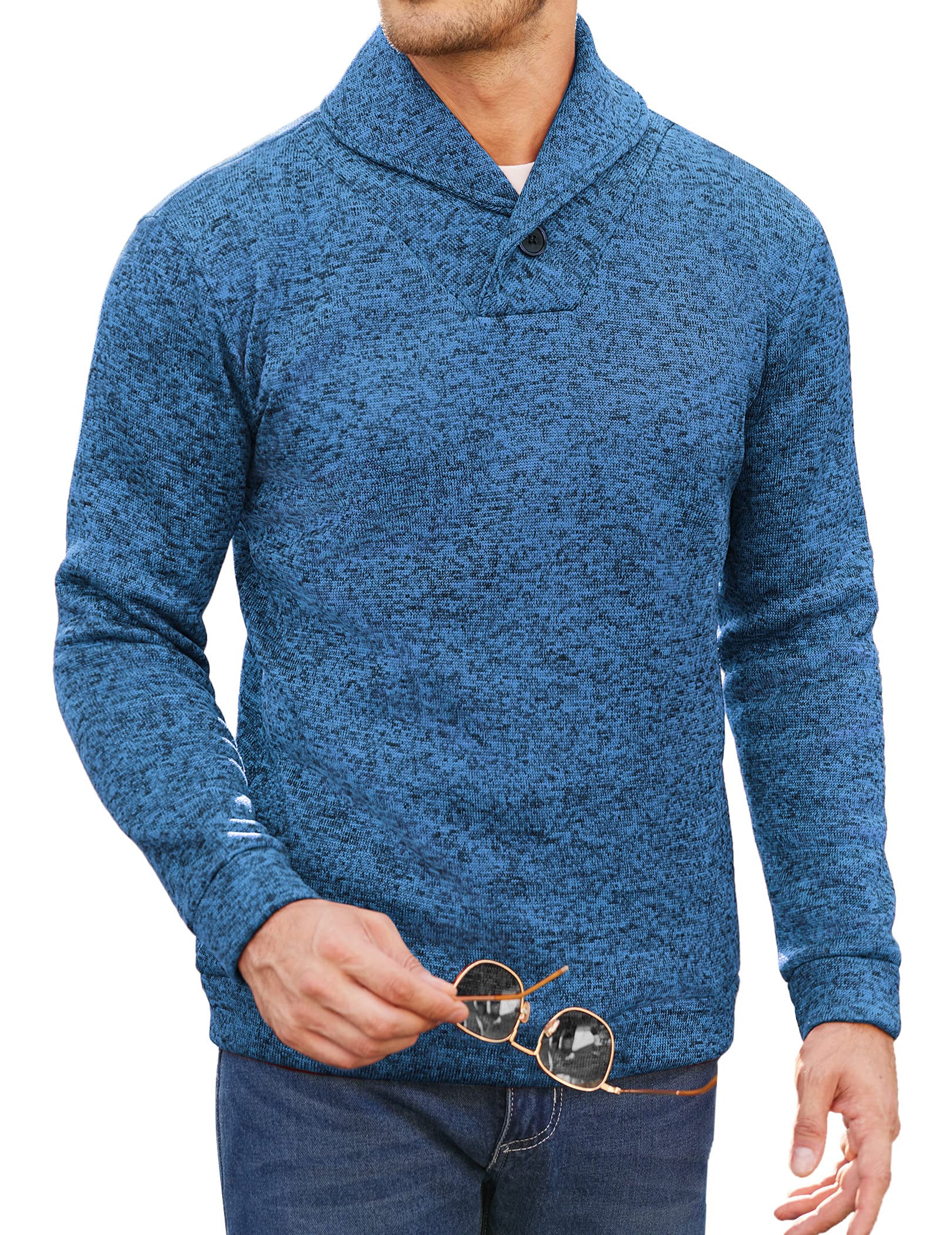 COOFANDY Men Dress Sweater with Collar Fashion Light Fleece Sweatshirt Fall Winter Sky Blue