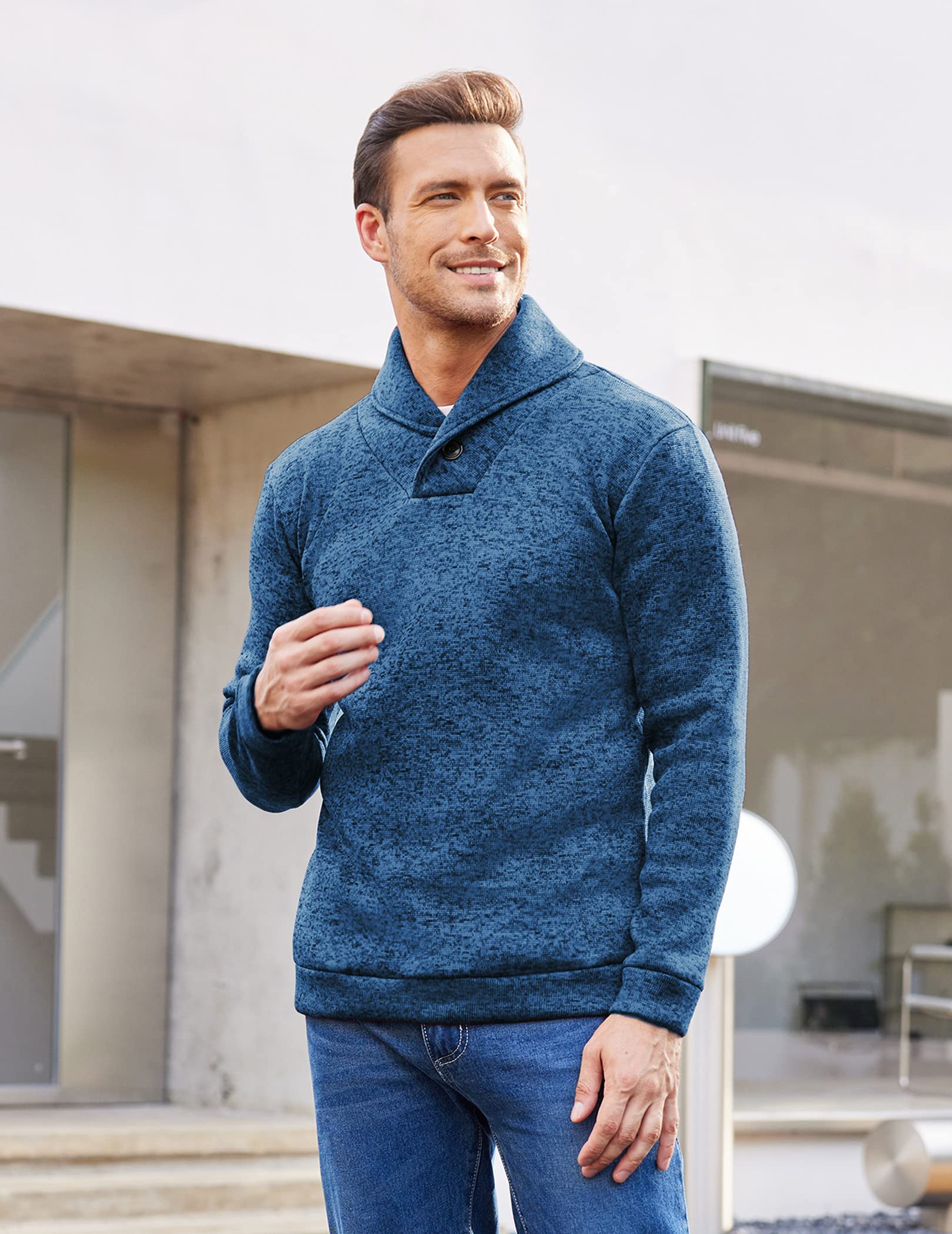 COOFANDY Men Dress Sweater with Collar Fashion Light Fleece Sweatshirt Fall Winter Sky Blue