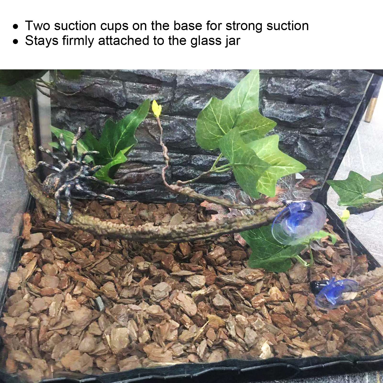 Reptile Corner Branch, 2 pcs Plastic Strong Durable Imitation Bendable Jungle Climbing Vine Suction Cup Design Flexible Terrarium Plant Decoration for Amphibian Lizard Snake Gecko Bearded Dragon Cage