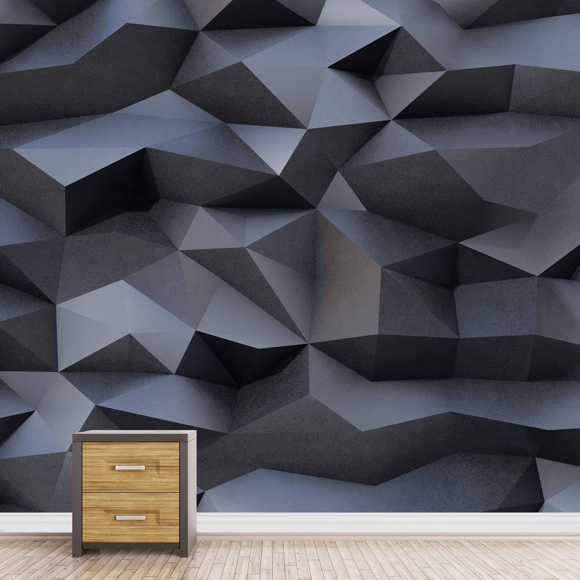 SIGNFORD Removable Wall Sticker/Wall Mural Geometric 3D Black Polygon Diamond Pattern Abstract Shapes Digital Art Minimalism Decorative Bohemian Relax/Calm for Living Room, Bedroom, Office - 66"x96"