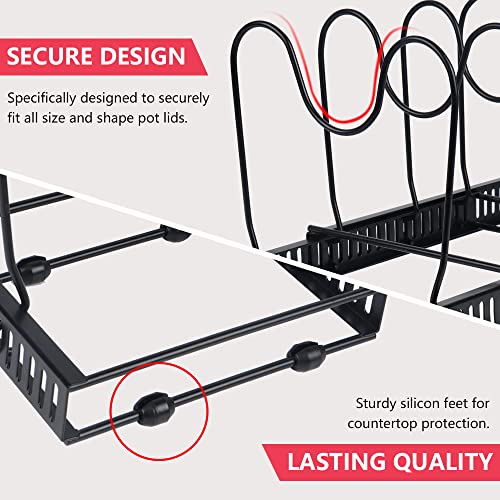 XSUPER Expandable Pot and Pan Organizer for Cabinet, Kitchen Pot Rack Organizer, Pans and Pots Lid Organizer Rack Holder with 7 Adjustable Compartments, Black