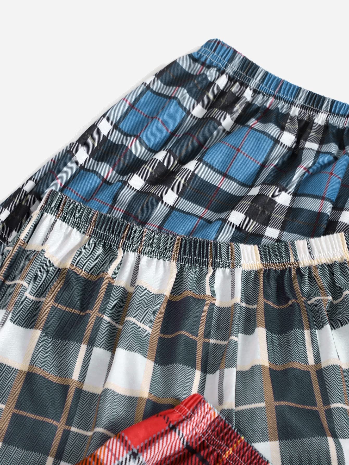 Verdusa Women's 4pack Elastic Waist Plaid Pajama Bottom Loungewear Sleep Short Blue Green Red Pink M