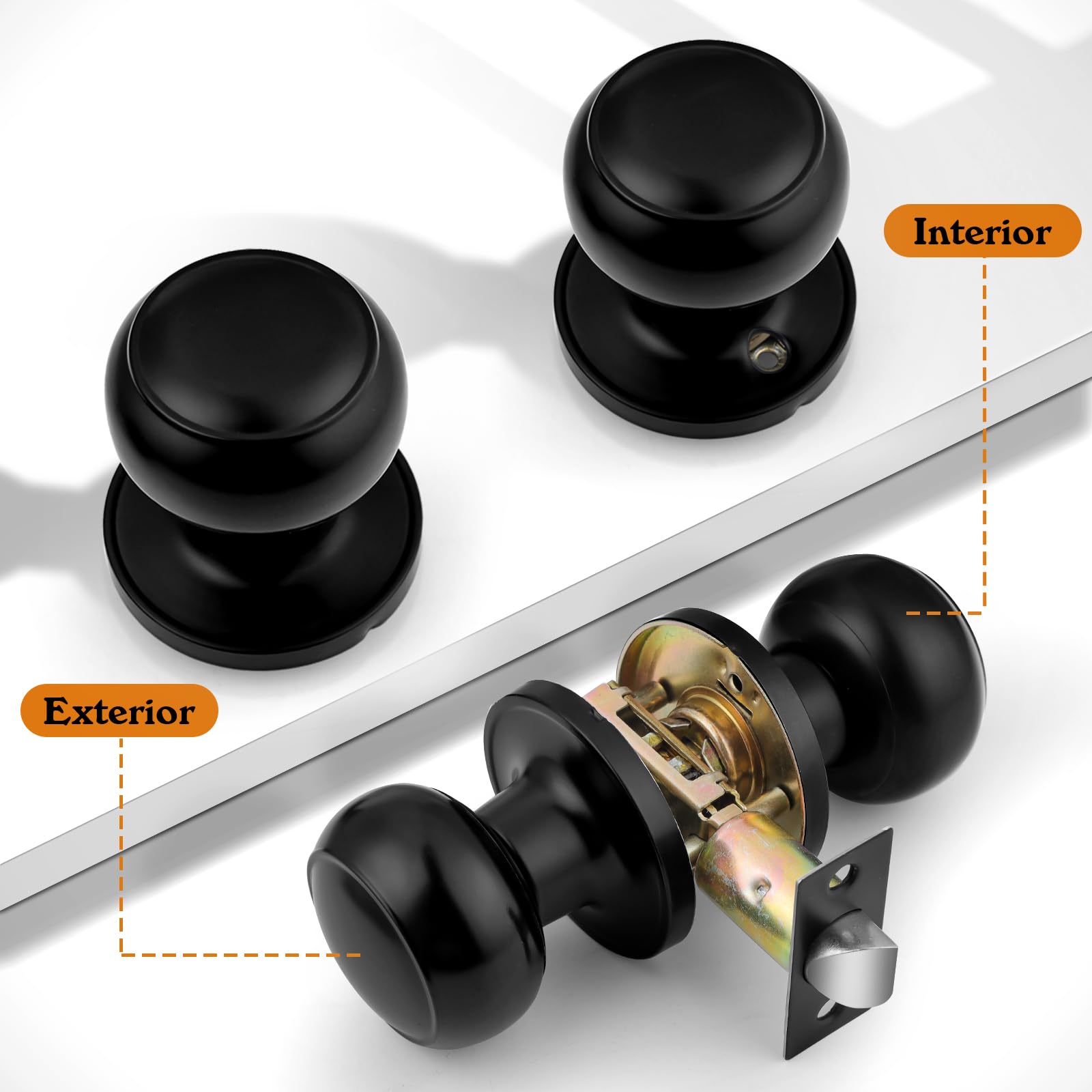 Probrico Interior Door Knob for Hallway, Black Door Knobs Closet Door Knob, Passage Door Knob with Round Ball Knob, 6 Pack