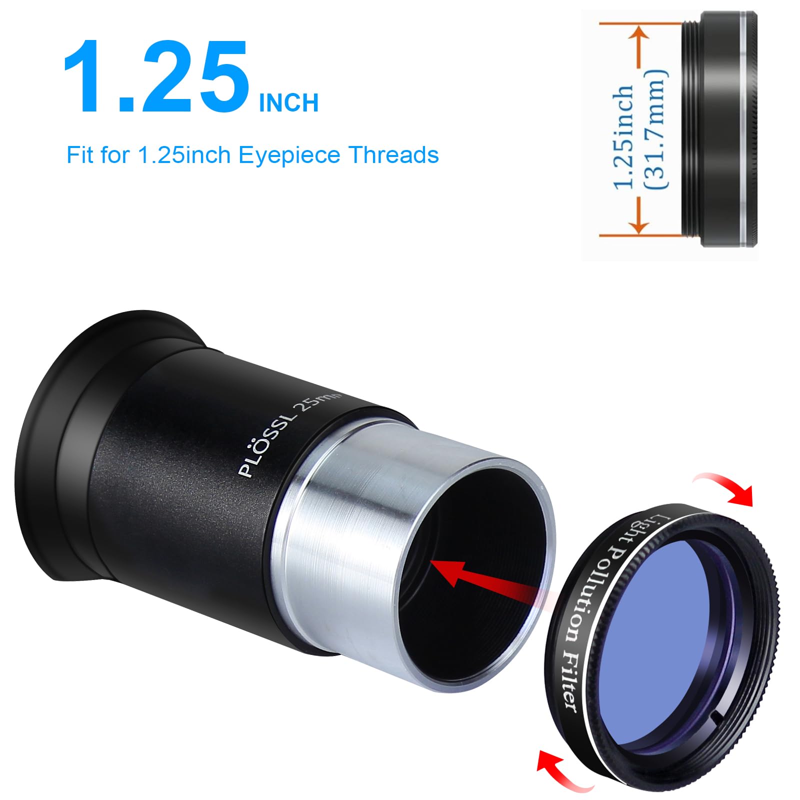 Celticbird 1.25 Inch Light Pollution Filter for Telescope Perfect for Deep Sky Visual Astronomical Photography Metal Frame Optical Glass