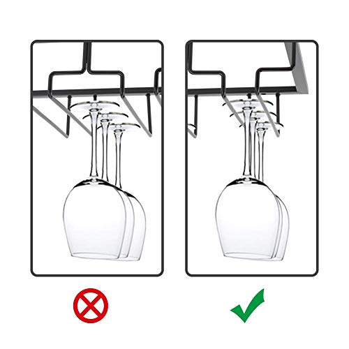 DreamiDeco Wine Glass Rack Under Cabinet Hanging Stemware Rack, Metal Wine Glass Holder Under Shelf for Bar Kitchen(Black, 3 rows 2 Pack)