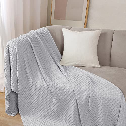 PHF Cooling Waffle Blanket, Queen Size, Lightweight 60% Rayon Derived from Bamboo & 40% Cotton, Breathable for Hot Sleepers, Ultra Soft and Luxury, 90"x90", Grey