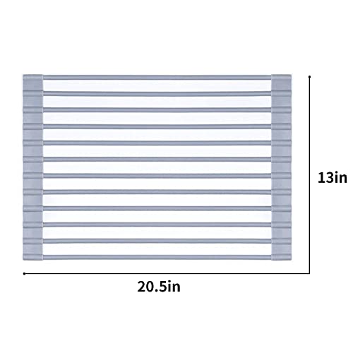 Roll Up Dish Drying Rack Drain Board Drainers, Over The Sink Dish Drying Rack for Kitchen Counter Foldable Dish Drainer Sink Rack Kitchen Organization Gadgets 17''x13'', Warm Grey