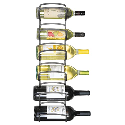 mDesign Modern Decorative Metal Wine Bottle Storage Organizer Rack Holder for Kitchen, Pantry, Dining Room, Bar, Wine Cellar- 6 Level Design - Wall Mount - Graphite Gray