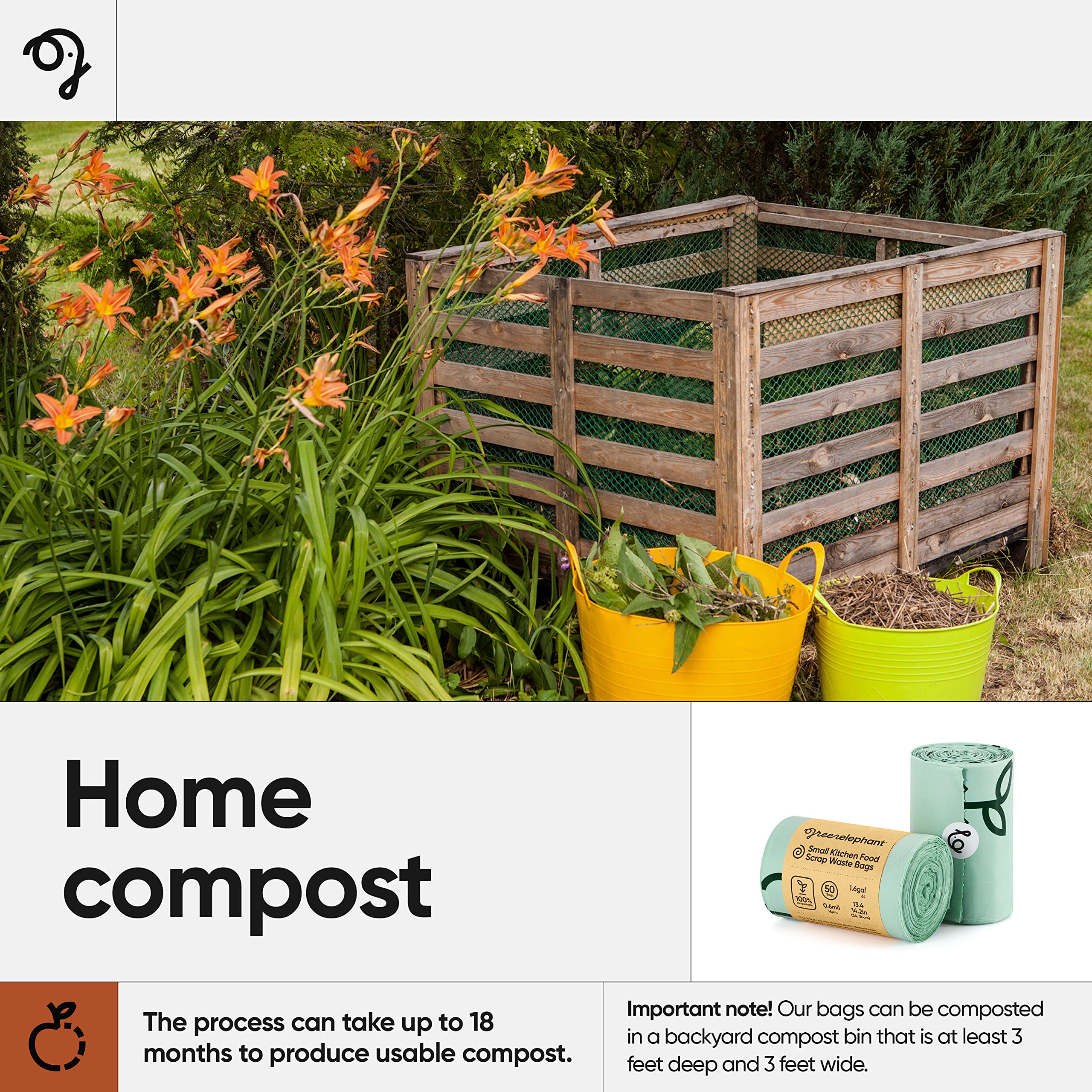 Green Elephant Compost Bags Small-Compostable Trash Bags,Small Biodegradable Trash Bags,Compostable Bags for Kitchen Compost Bin,1.6 Gallon Biodegradable Bags,BPI Certified Compostable Bag (2 Pack)