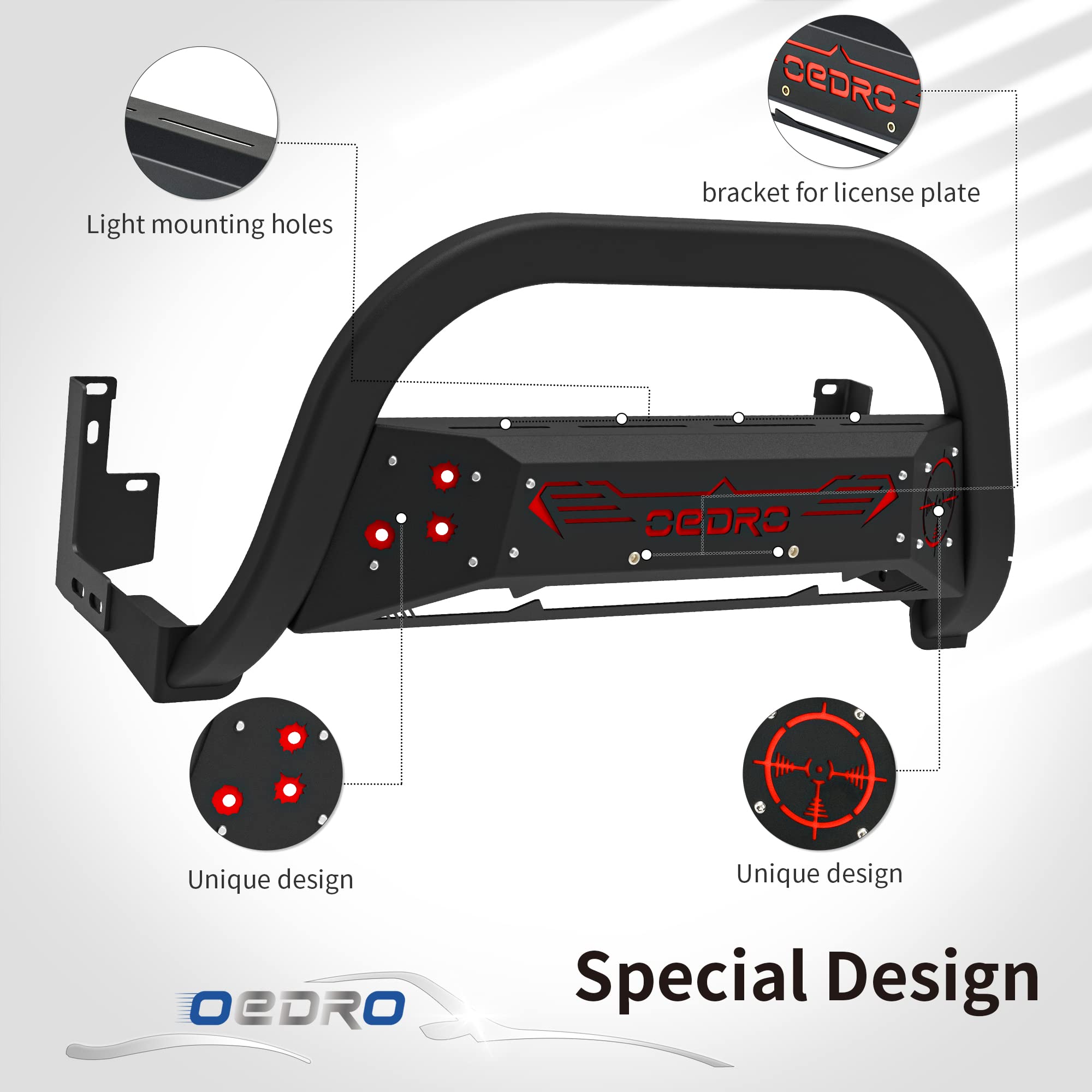oEdRo Paintable Bull Bar Fits 2016-2023 Toyota Tacoma, Truck Brush Guard, Front Bumper Push Bar w/Grille Skid Plate Light Mount