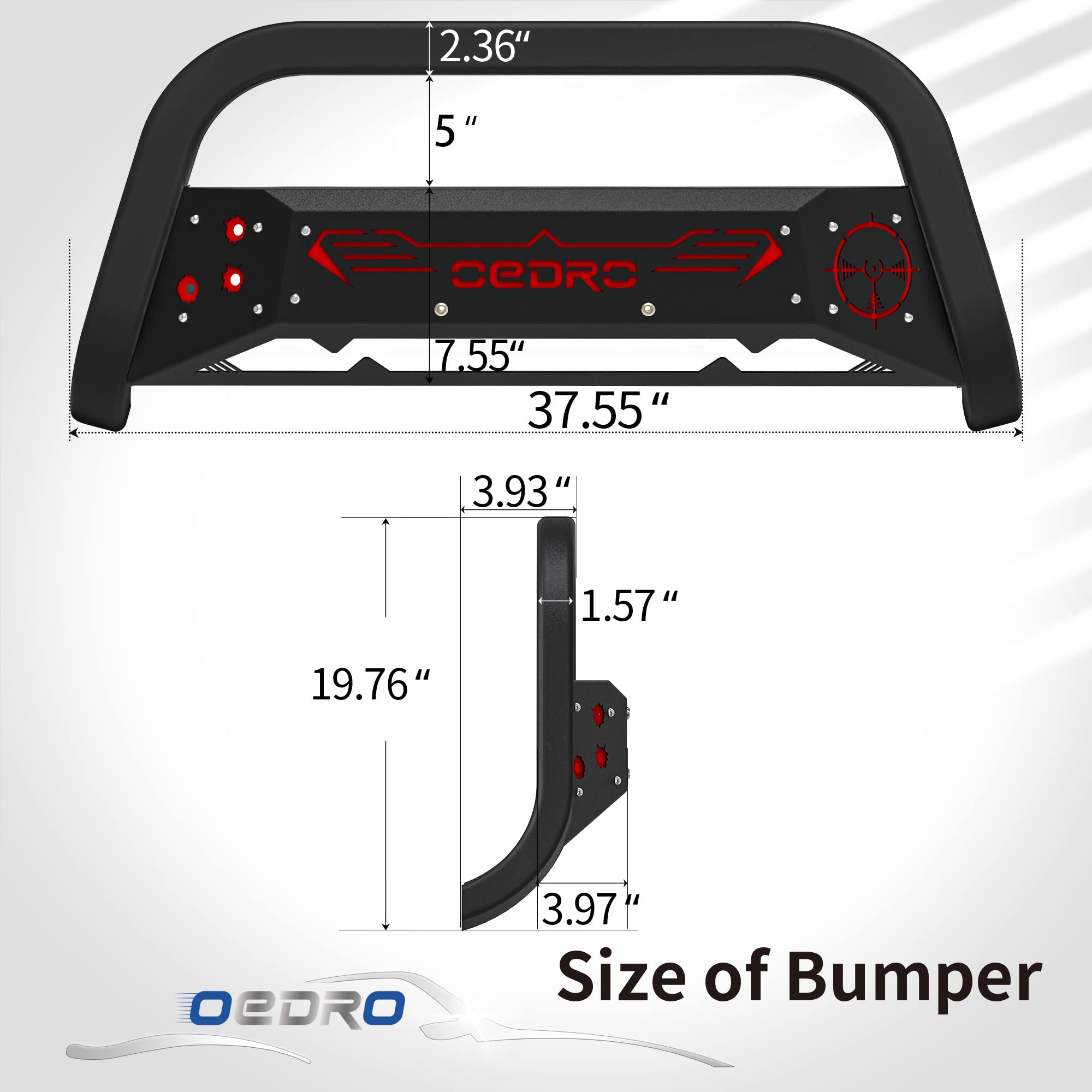 oEdRo Paintable Bull Bar Fits 2016-2023 Toyota Tacoma, Truck Brush Guard, Front Bumper Push Bar w/Grille Skid Plate Light Mount