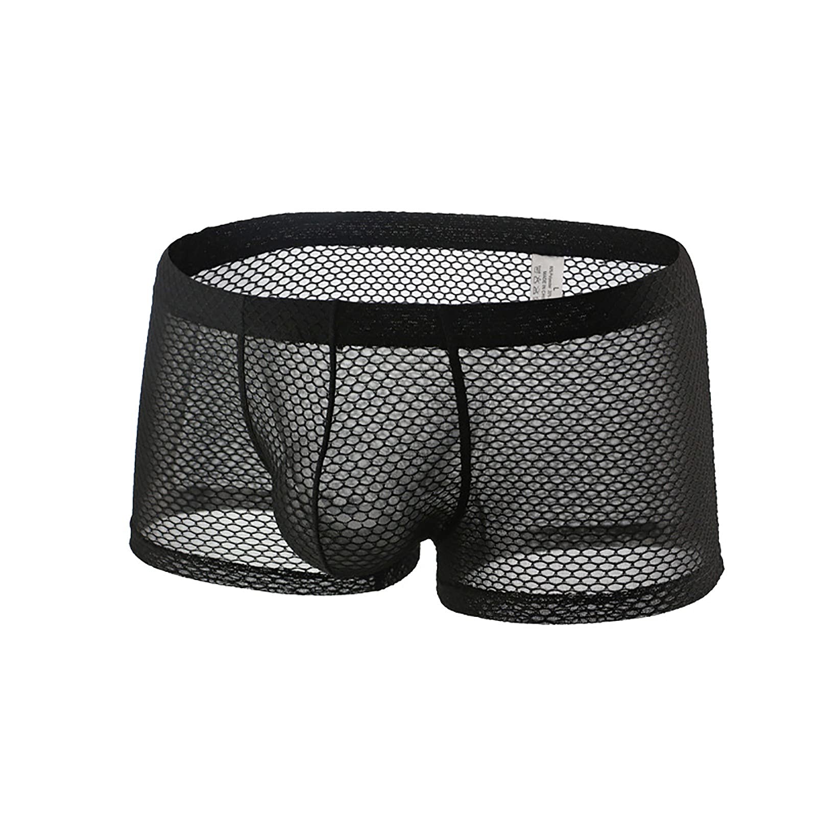Ctreela Sexy Lingerie for Men Mesh See-Through Boxer Brief Fishnet Underwear Booty Shorts Solid Dual Pouch Underpants Black