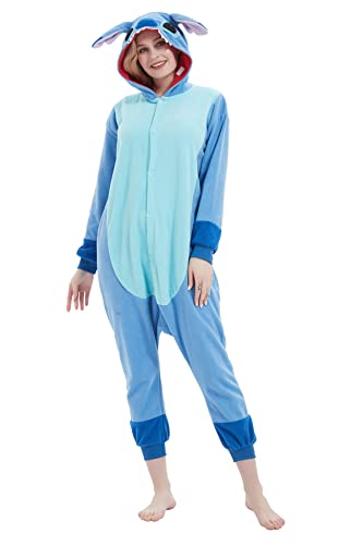HvnTjvn Adult Onesie Stitch Animal Jumpsuit Unisex One-Piece Pajamas Cosplay Costume Sleepwear for Halloween christmas Women Men S
