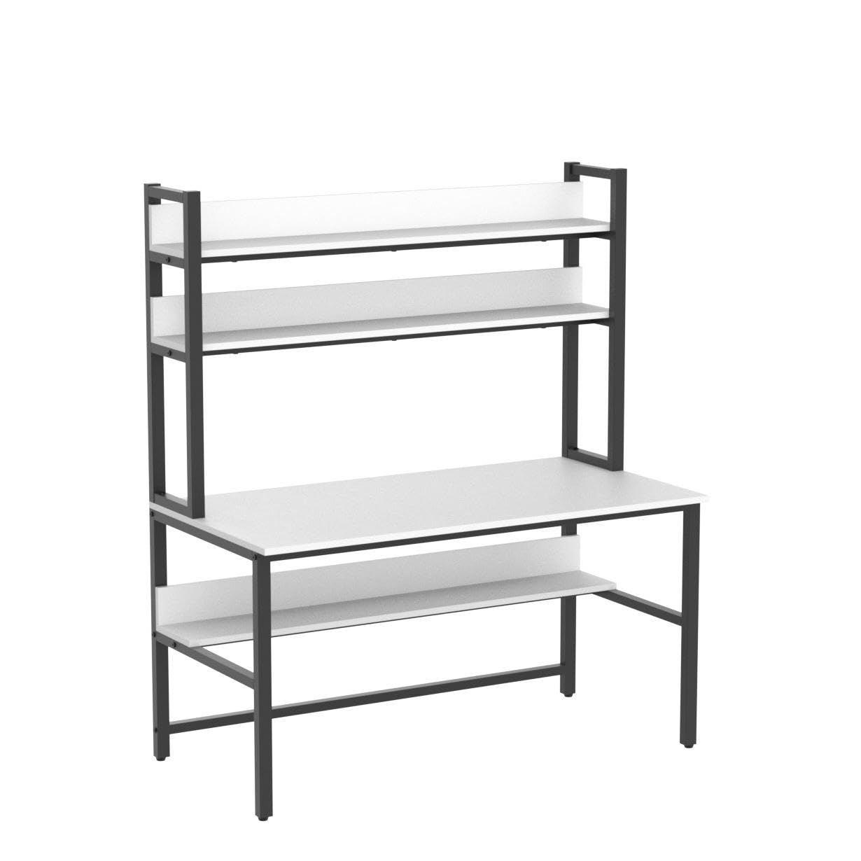 Aquzee Desk with Hutch, 55inch Computer Desks with Shelves, 4 Tiers Gaming Desk with Large Wood Desktop, Metal Legs, Ideal for Storage Study Work Writing Homework, White, 55Wx65Hx23.6D Inches