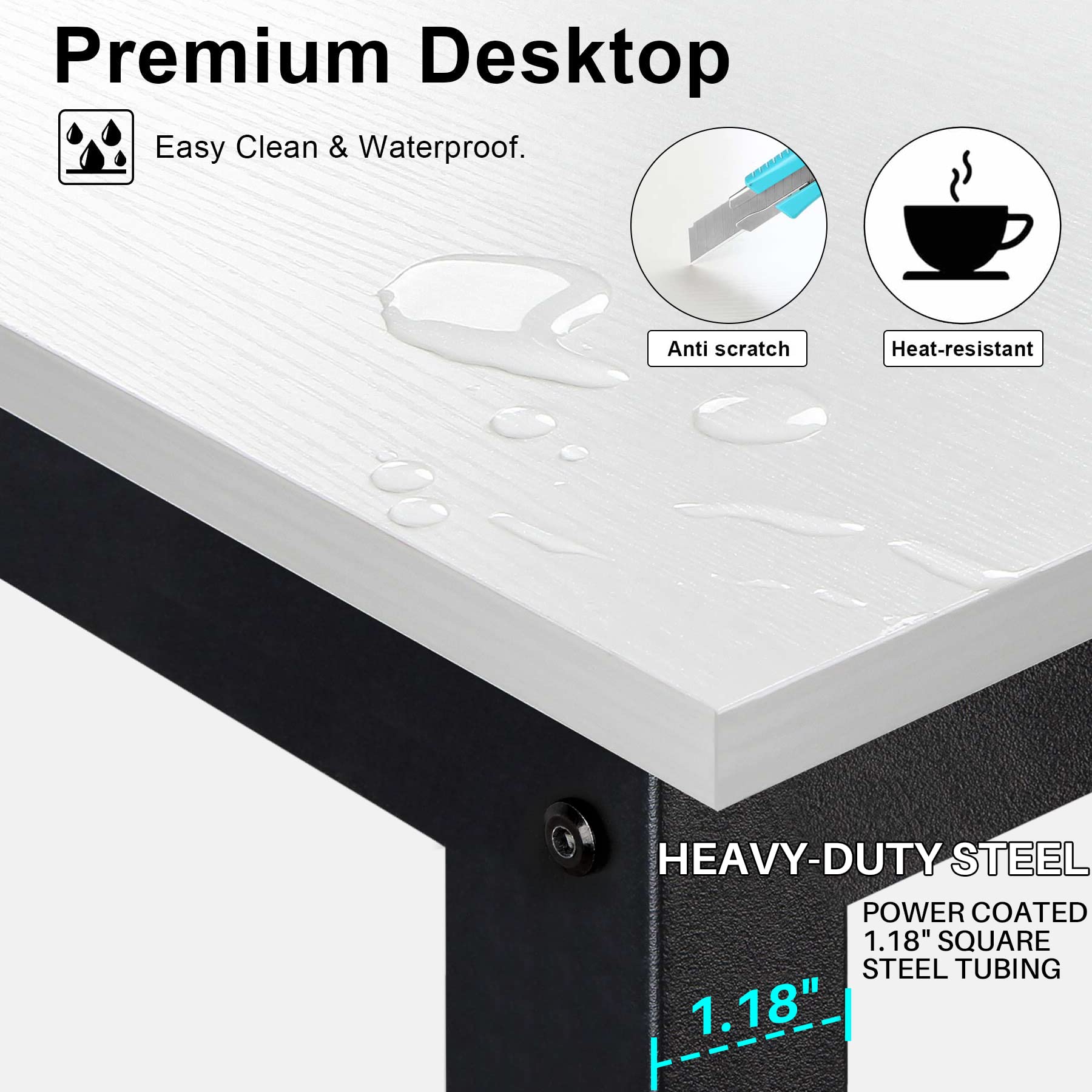 Aquzee Desk with Hutch, 55inch Computer Desks with Shelves, 4 Tiers Gaming Desk with Large Wood Desktop, Metal Legs, Ideal for Storage Study Work Writing Homework, White, 55Wx65Hx23.6D Inches