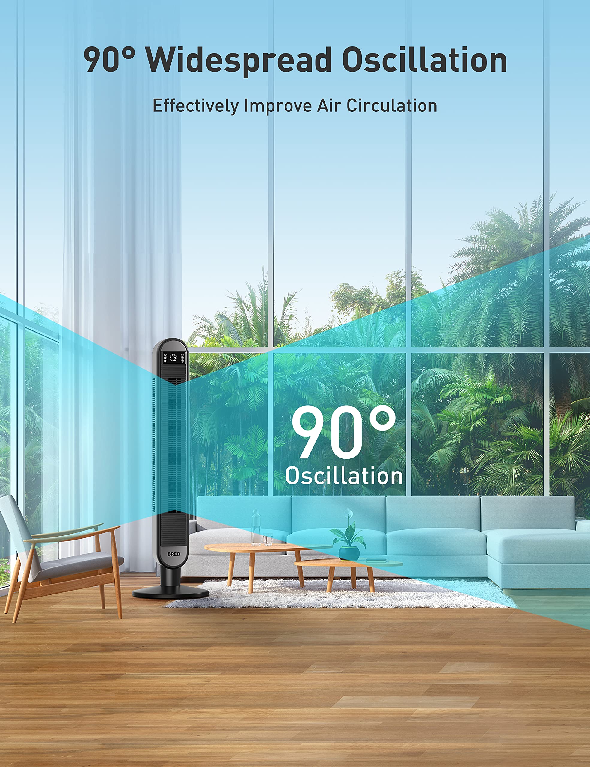 Dreo 42'' Pilot Pro Tower Fan with Remote, Black (DR-HTF005) & Tower Fan with Remote, 90° Oscillating Bladeless Fan, 42 Inch, Quiet with 6 Speeds, Large LED Display