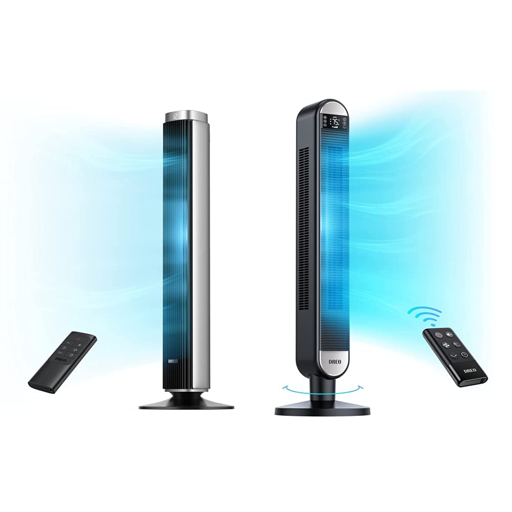 Dreo 42'' Pilot Pro Tower Fan with Remote, Black (DR-HTF005) & Tower Fan with Remote, 90° Oscillating Bladeless Fan, 42 Inch, Quiet with 6 Speeds, Large LED Display