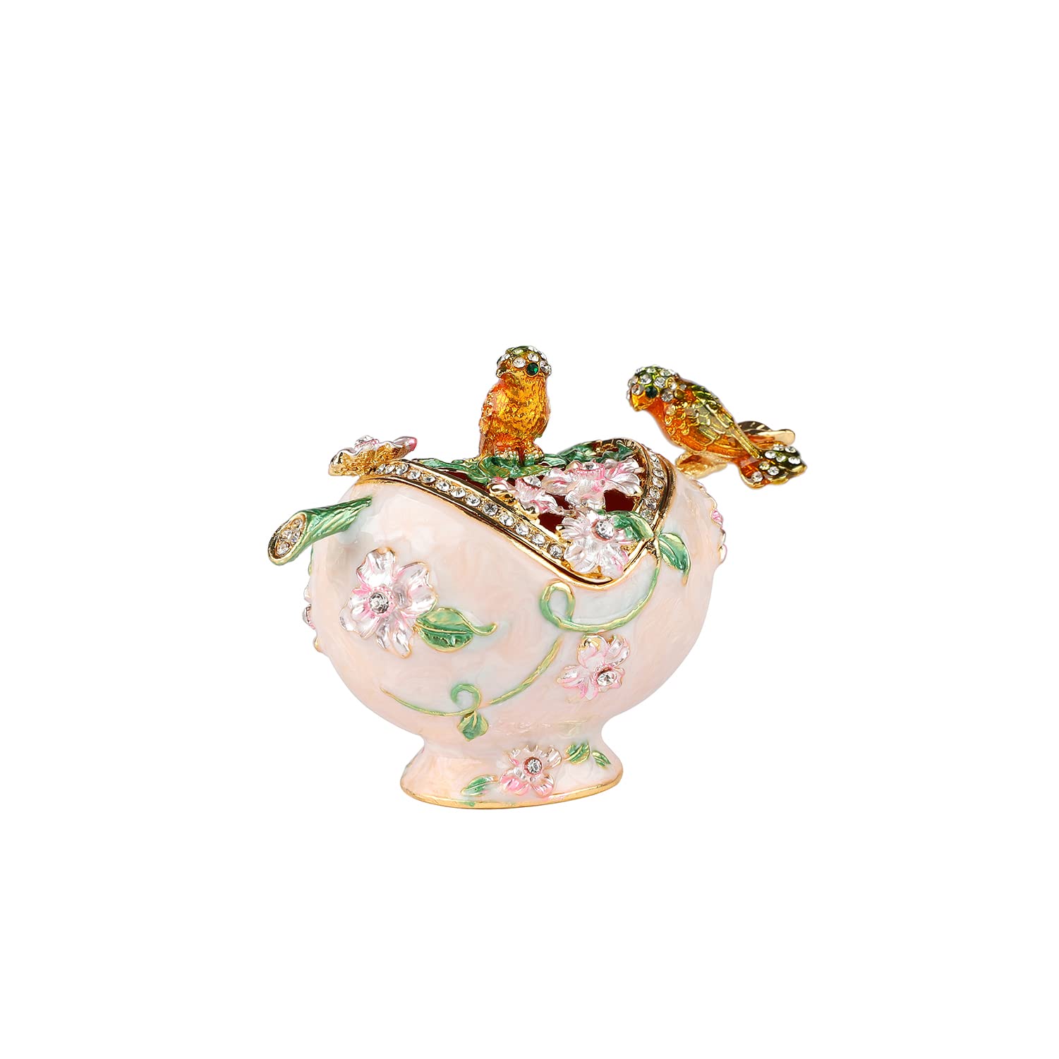 Furuida Hollow Out Bird Trinket Boxes Hinged Hand-Painted Enamel Animals Ornaments Craft Gift for Home Decor
