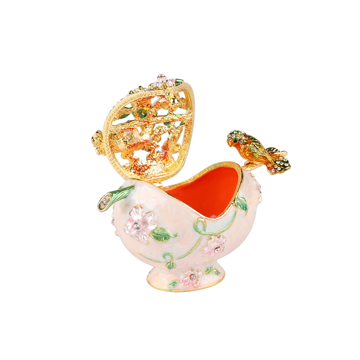 Furuida Hollow Out Bird Trinket Boxes Hinged Hand-Painted Enamel Animals Ornaments Craft Gift for Home Decor