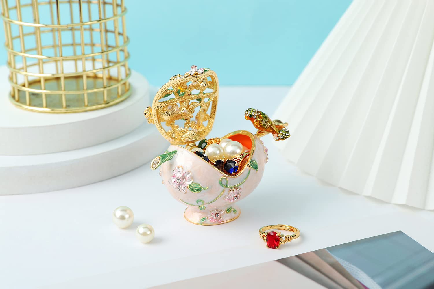 Furuida Hollow Out Bird Trinket Boxes Hinged Hand-Painted Enamel Animals Ornaments Craft Gift for Home Decor