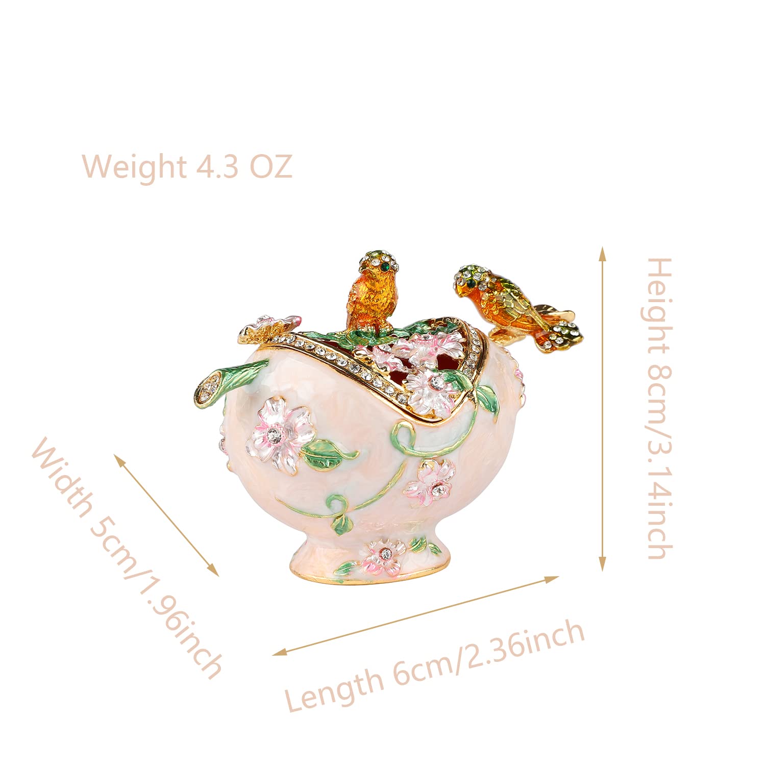Furuida Hollow Out Bird Trinket Boxes Hinged Hand-Painted Enamel Animals Ornaments Craft Gift for Home Decor