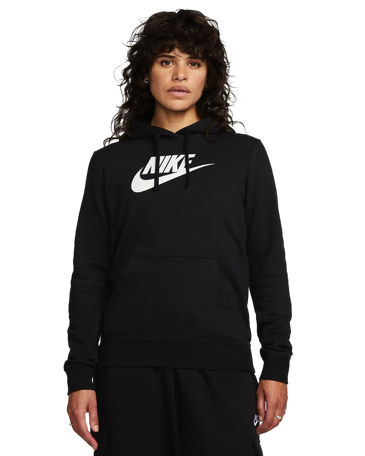 Nike Women's Sportswear Club Fleece Logo Pullover Hoodie, Black/White
