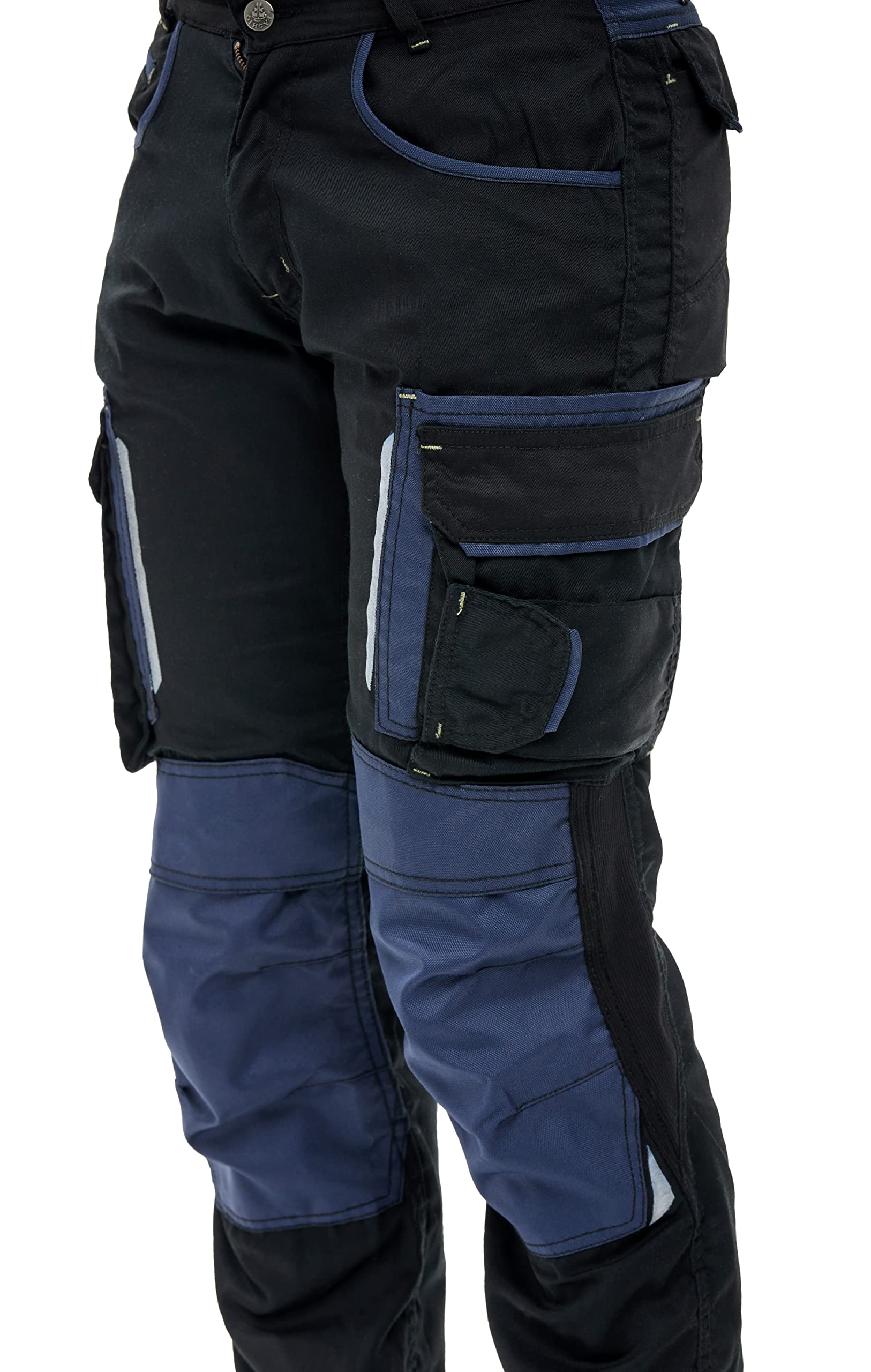 FASHIO FF Mens Construction Pants Utility Work Heavy Duty Workwear Trousers Carpenter Knee Reinforcement Cordura Safety Pants S5 Black W32-L34