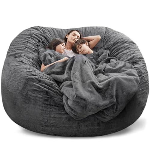 5ft Giant Fur Bean Bag Chair for Adult Living Room Furniture Big Round Soft Fluffy Faux Fur BeanBag Lazy Sofa Bed Cover Giant (it was only a Cover, not a Full Bean Bag), Dark Grey