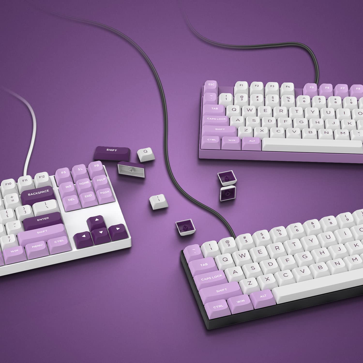 Womier PBT keycaps Set,White/Purple Key Cap,Custom Keyboard keycaps 60 75 100 Percent,Double Shot,ISA Profile caps for MX Switches Mechanical Keyboard(189key,only keycaps)