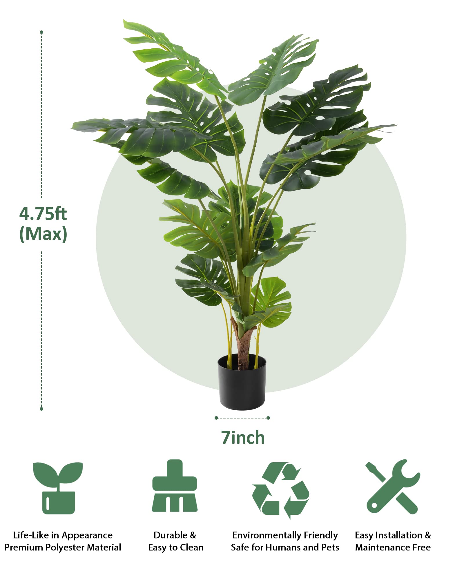 Artificial Tree-Faux Plants Indoor Outdoor- Keloteven 5FT Artificial Monstera Fake Tall Tree 16 Leaves - Artificial Plants for Home Decor, Office, Living Room and Pito Decoration, MD145