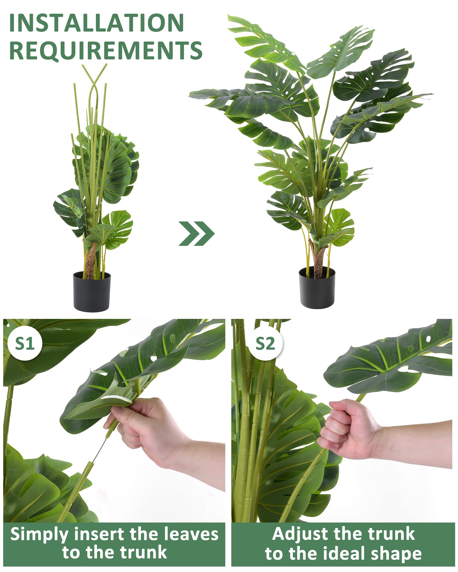 Artificial Tree-Faux Plants Indoor Outdoor- Keloteven 5FT Artificial Monstera Fake Tall Tree 16 Leaves - Artificial Plants for Home Decor, Office, Living Room and Pito Decoration, MD145