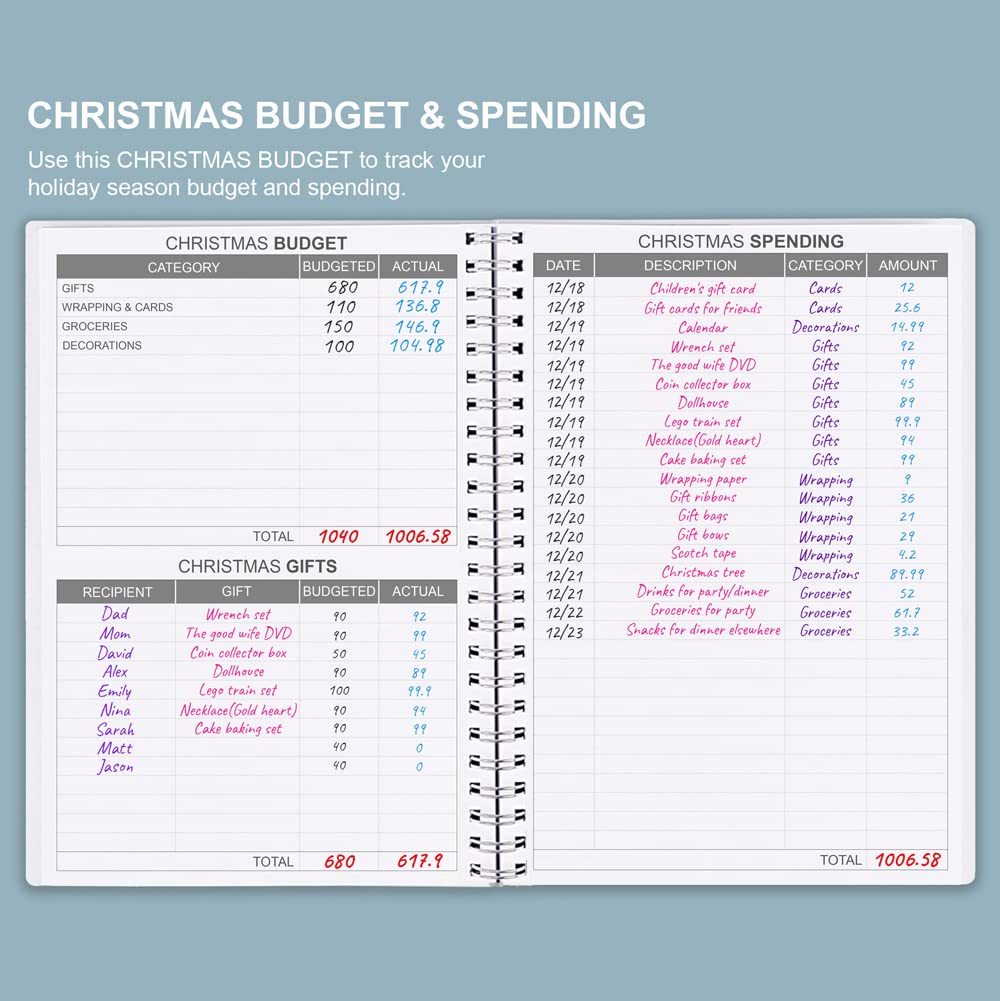 Budget Planner & Monthly Bill Organizer with Pockets. Expense Tracker Notebook, Budgeting Journal and Financial Planner Budget Book to Control Your Money, PP Cover, A5 – Blue Watercolor