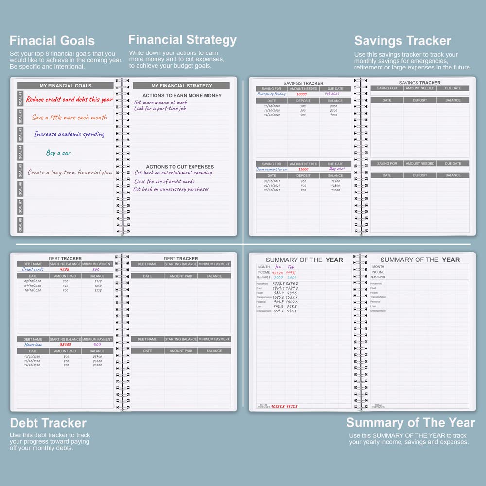 Budget Planner & Monthly Bill Organizer with Pockets. Expense Tracker Notebook, Budgeting Journal and Financial Planner Budget Book to Control Your Money, PP Cover, A5 – Blue Watercolor