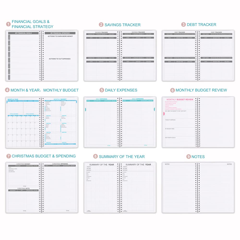 Budget Planner & Monthly Bill Organizer with Pockets. Expense Tracker Notebook, Budgeting Journal and Financial Planner Budget Book to Control Your Money, PP Cover, A5 – Blue Watercolor