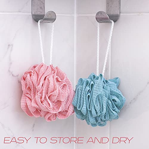 Nicole Miller Loofah Sponge Set | Exfoliating Bath & Shower Poufs Body Scrubber, 6 Pack, with Mesh Bag (Pastels)