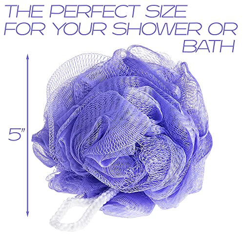 Nicole Miller Loofah Sponge Set | Exfoliating Bath & Shower Poufs Body Scrubber, 6 Pack, with Mesh Bag (Pastels)