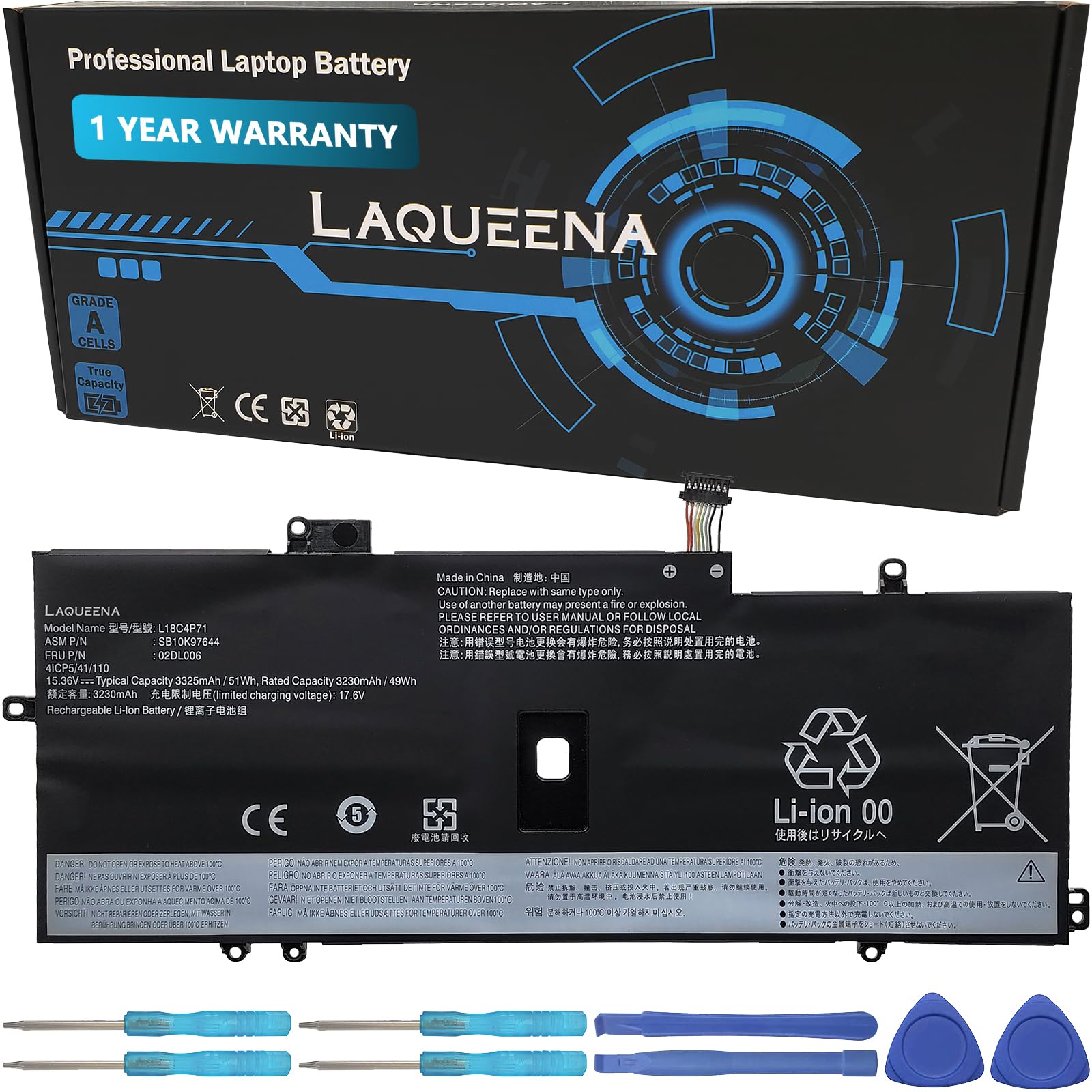 Laqueena L18C4P71 Laptop Battery Compatible with Lenovo ThinkPad X1 Yoga 4th Gen / X1 Carbon 7th Gen 2019 8th Gen 2020 Series L18L4P71 L18M4P72 02DL005 02DL006 02DL004 SB10K97643 SB10K97642 SB10K97644