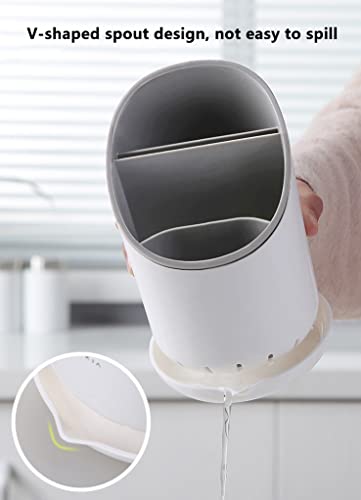 JLJLcio Kitchen Utensil Holder for Countertop,Plastic Round Knife Holder for Safe,Kitchen Gadgets with Removable Divider and Drain Design,Cooking Utensil Organizer for Knives/Forks/Spoons(Grey)