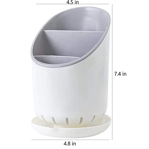 JLJLcio Kitchen Utensil Holder for Countertop,Plastic Round Knife Holder for Safe,Kitchen Gadgets with Removable Divider and Drain Design,Cooking Utensil Organizer for Knives/Forks/Spoons(Grey)