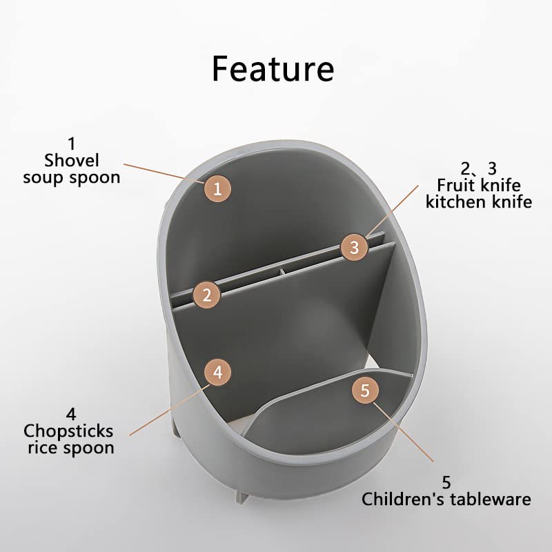 JLJLcio Kitchen Utensil Holder for Countertop,Plastic Round Knife Holder for Safe,Kitchen Gadgets with Removable Divider and Drain Design,Cooking Utensil Organizer for Knives/Forks/Spoons(Grey)