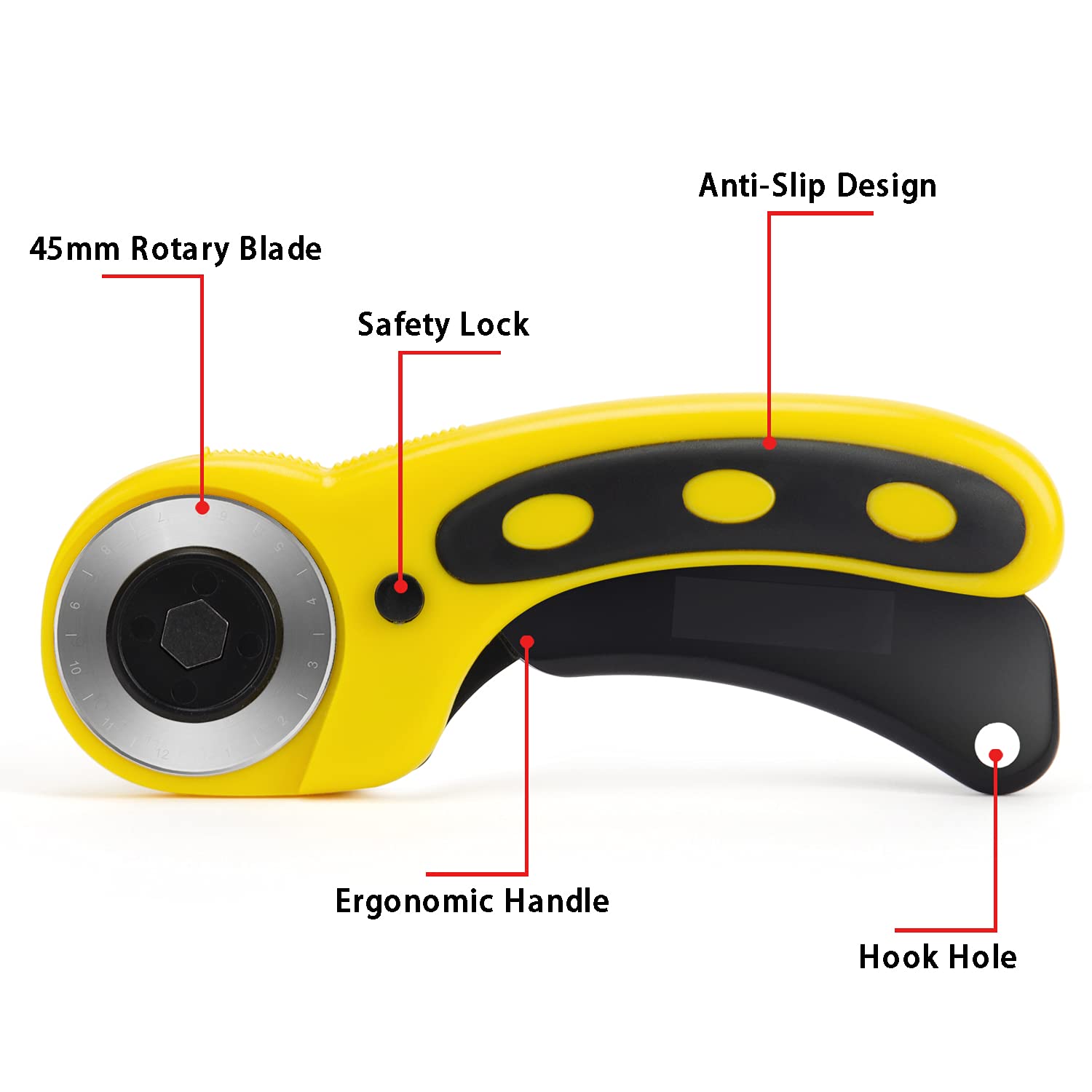 WORKLION 12" x 18" Art Self Healing PVC Cutting Mat and 45mm Rotary Cutter Set: Ergonomic Rotary Cutter with Safety Lock and 2 Replacement Rotary Cutter Blades for Sewing Quilting Scrapbooking and Art
