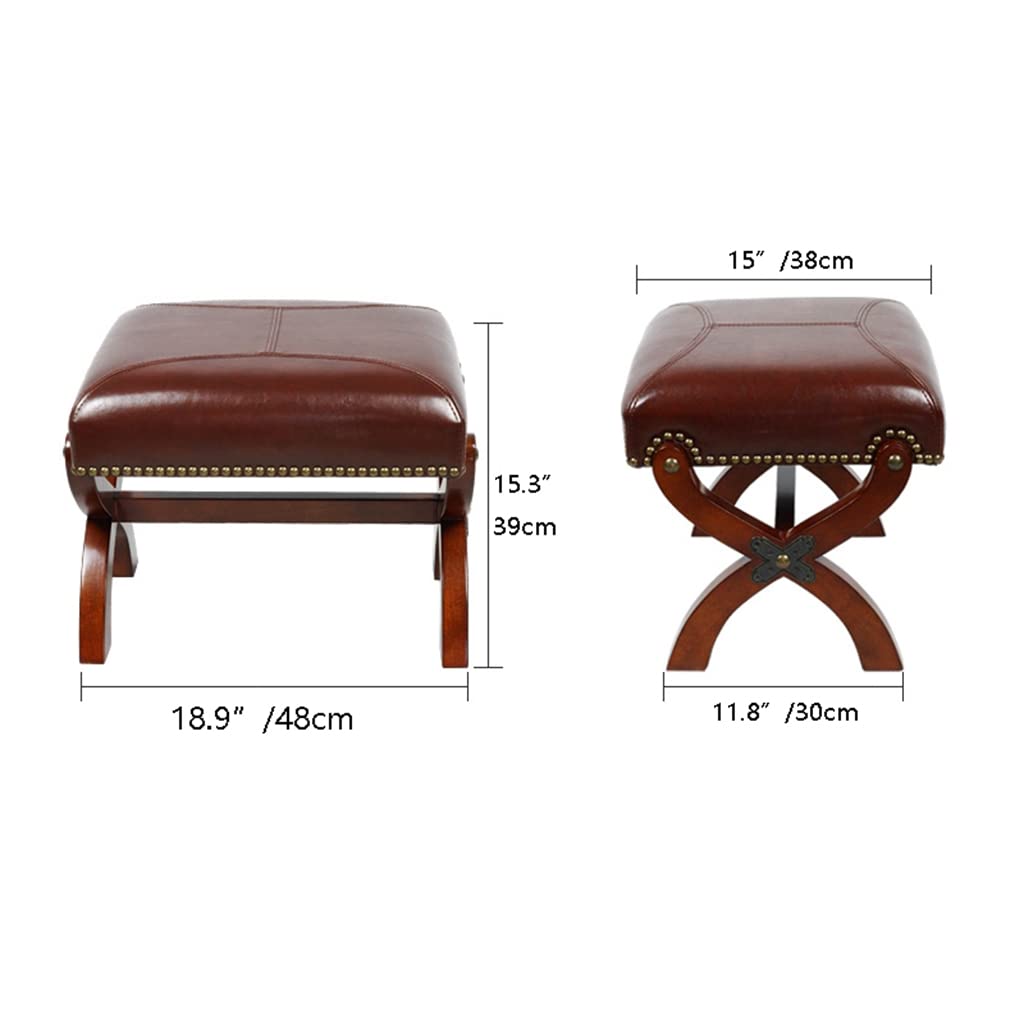 CYYTLFSD Leather Footrest Wood Ottoman,Rustic Foot Stools Ottoman Seat, Wood Footstool,Rectangle Footrest Small Ottoman for Living Room Bedroom (Black)