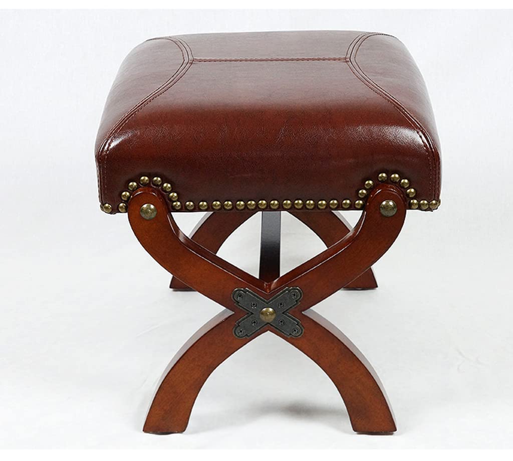 CYYTLFSD Leather Footrest Wood Ottoman,Rustic Foot Stools Ottoman Seat, Wood Footstool,Rectangle Footrest Small Ottoman for Living Room Bedroom (Black)