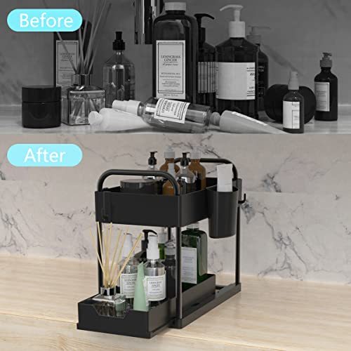 STOUTPELY Under Sink Organizer, Under Kitchen Sink Organizers And Storage 2 Tier Cabinet Shelves Organizer Racks Multipurpose Bathroom Collection Baskets, Kitchen Countertops And Bathrooms, 2 Pack