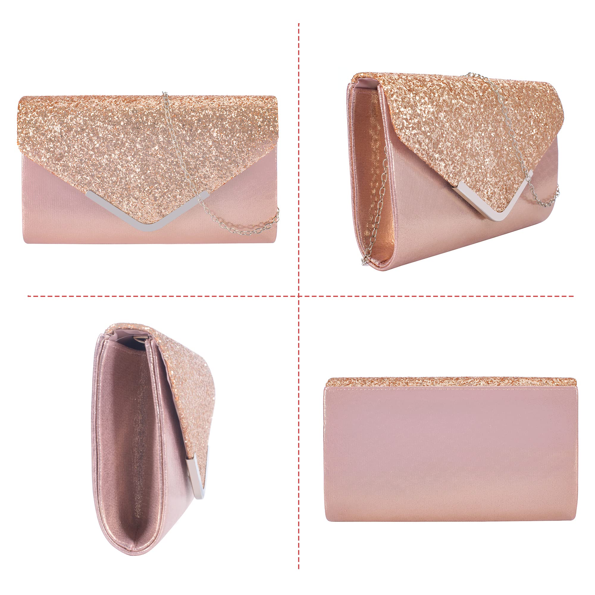DIGOGO Sequins Flap Evening Purse Envelope Shaped Clutch Purse Chain Crossbody Shoulder Bag for Wedding Party Prom Ball Pink