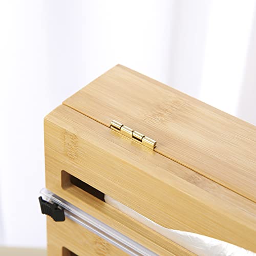 Plastic Wrap Organizer β 4-in-1 Wrap Dispenser with Cutter, Paper Towel Holder for Kitchen Durable Bamboo Foil Dispenser for 12β Plastic Wrap, Aluminum Foil, Wax Paper Kitchen Roll Organizer