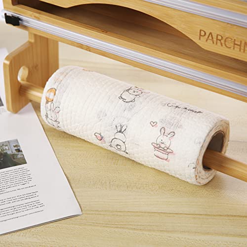 Plastic Wrap Organizer β 4-in-1 Wrap Dispenser with Cutter, Paper Towel Holder for Kitchen Durable Bamboo Foil Dispenser for 12β Plastic Wrap, Aluminum Foil, Wax Paper Kitchen Roll Organizer