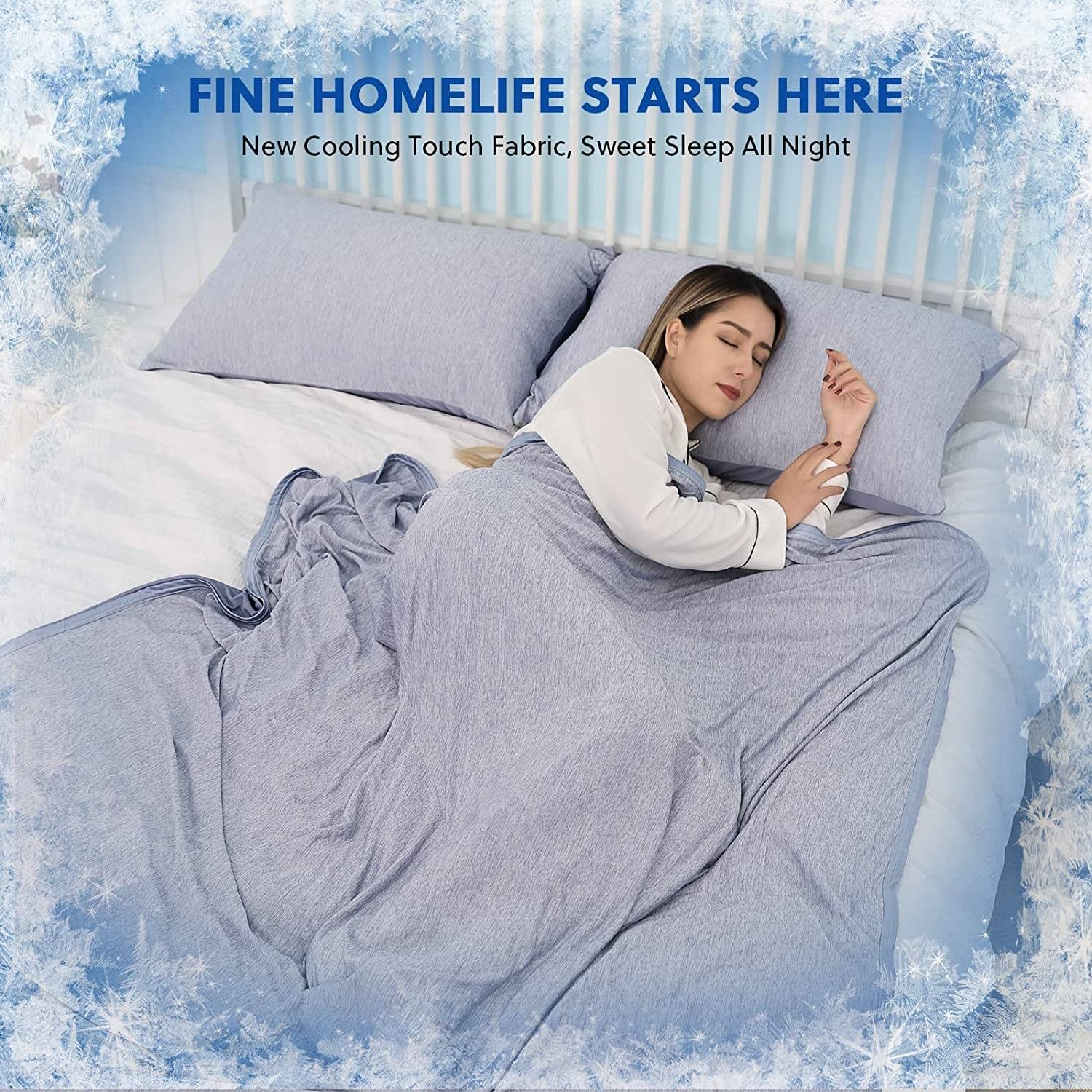 HOMFINE Cooling Blankets for Hot Sleepers - Summer Blanket Thin Lightweight Breathable Soft Double Side Enhanced Cooling Blanket for Bed Couch Sofa, Keep Cool for Night Sweats (Blue, 108 x 90 inches)